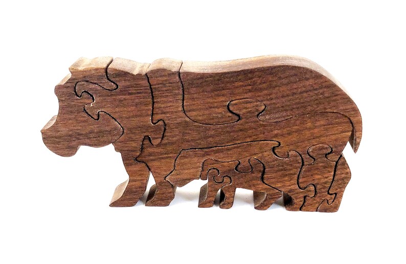 Wooden Hippo and Baby Puzzle - Etsy