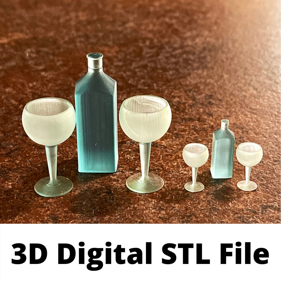 STL File to 3D Print 'blue' Gin Bottle and Glasses - Etsy