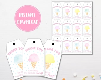 Printable Ice Cream Birthday Party Favor Gift Tags, Ice Cream Treat Bag ...