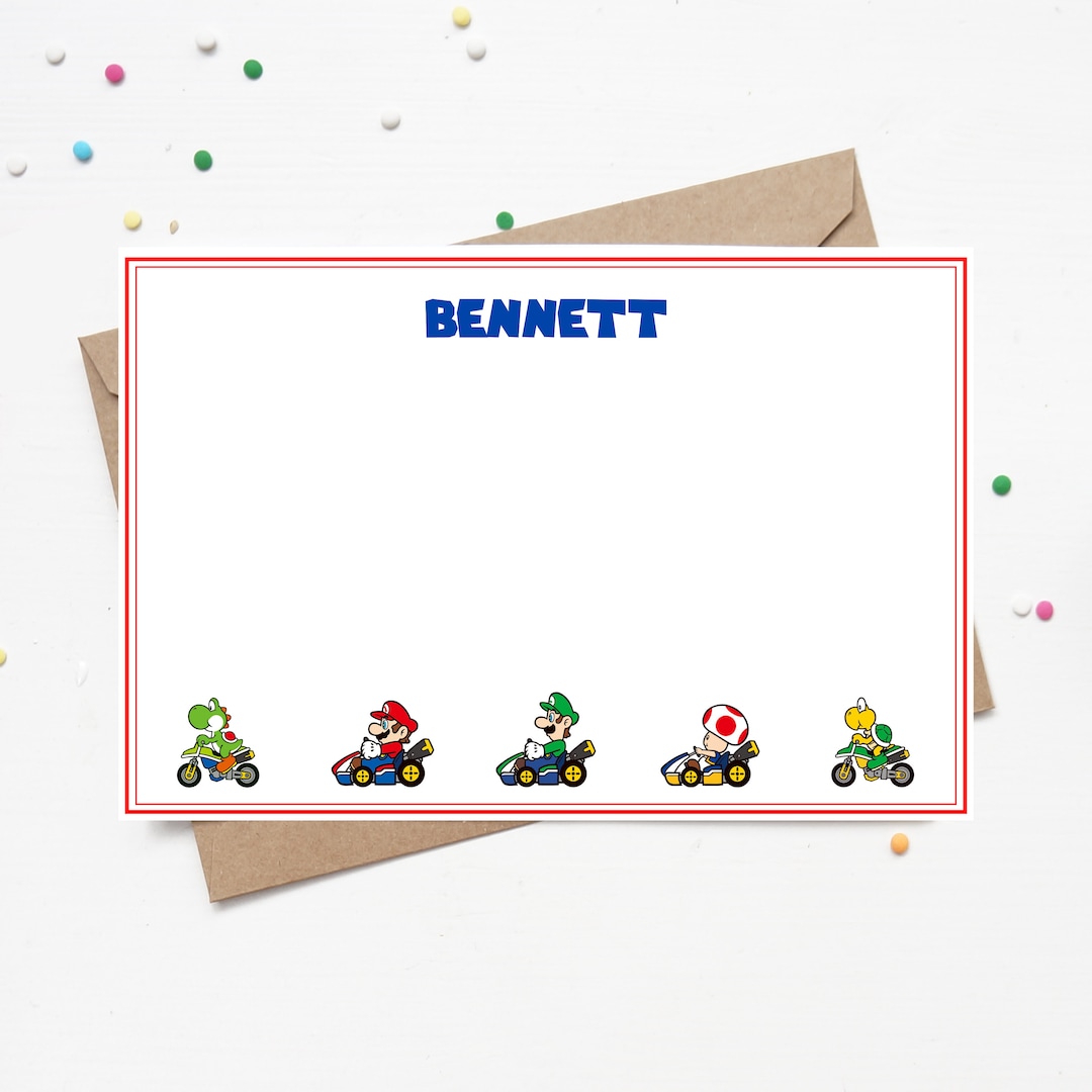 Mario Kart Note Card 4x6 | Personalized Stationery - Etsy