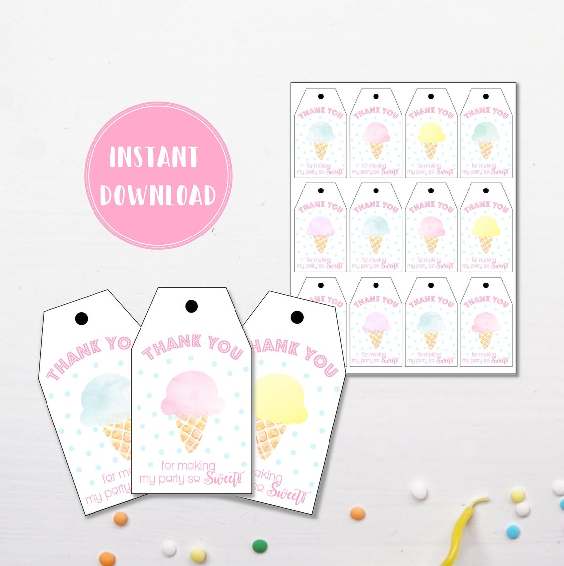 Ice Cream Party Favor Tags Birthday Thank You Labels - Etsy