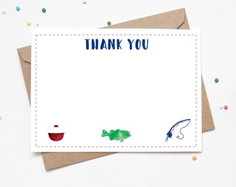 FISHING THANK YOU Card, Fishing Birthday Thank You Note, Postcard ...
