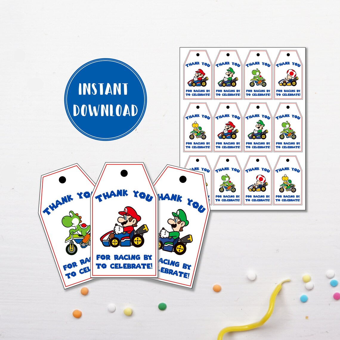 Mario Kart Party Favor Tags Birthday Thank You Labels - Etsy