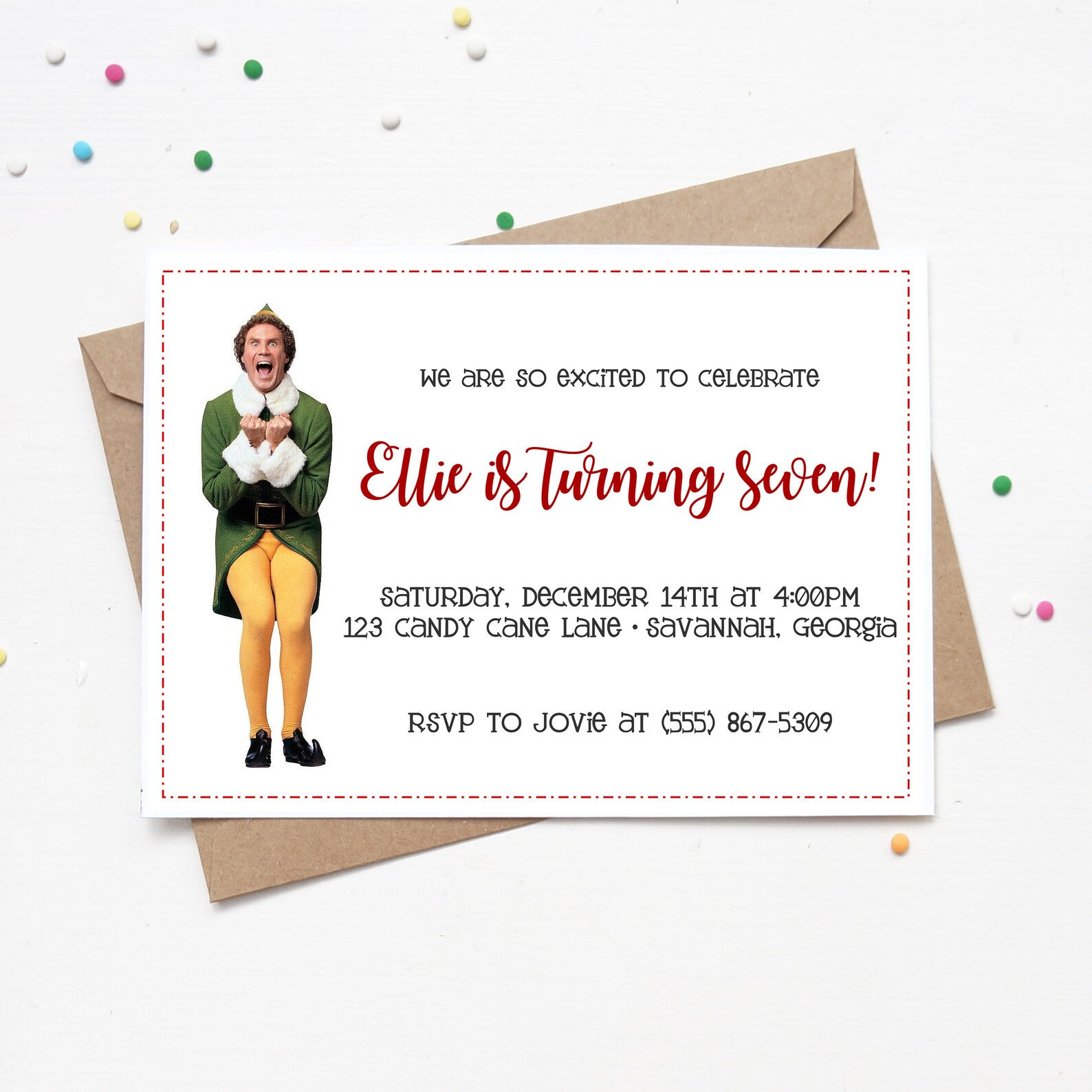 Buddy the Elf Birthday Invitation Elf Party Invite - Etsy