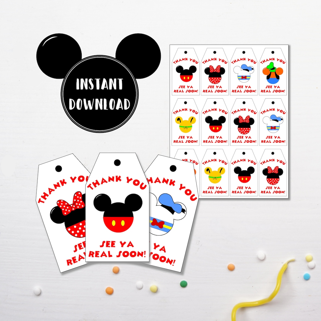 Mickey Mouse Party Favor Tags | Birthday Thank You Labels - Etsy