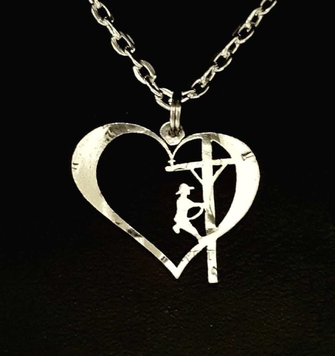 Handmade Lineman Love Heart, Coin Jewelry Pendant, Hand Cut Coin ...