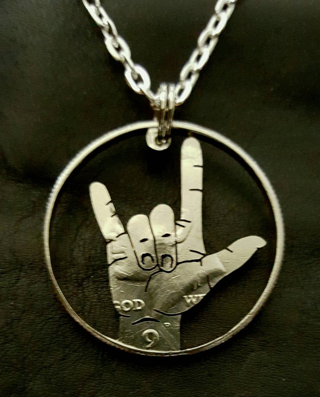 I Love You Sign Language Coin Jewelry Pendant Cut From a Half Dollar or ...