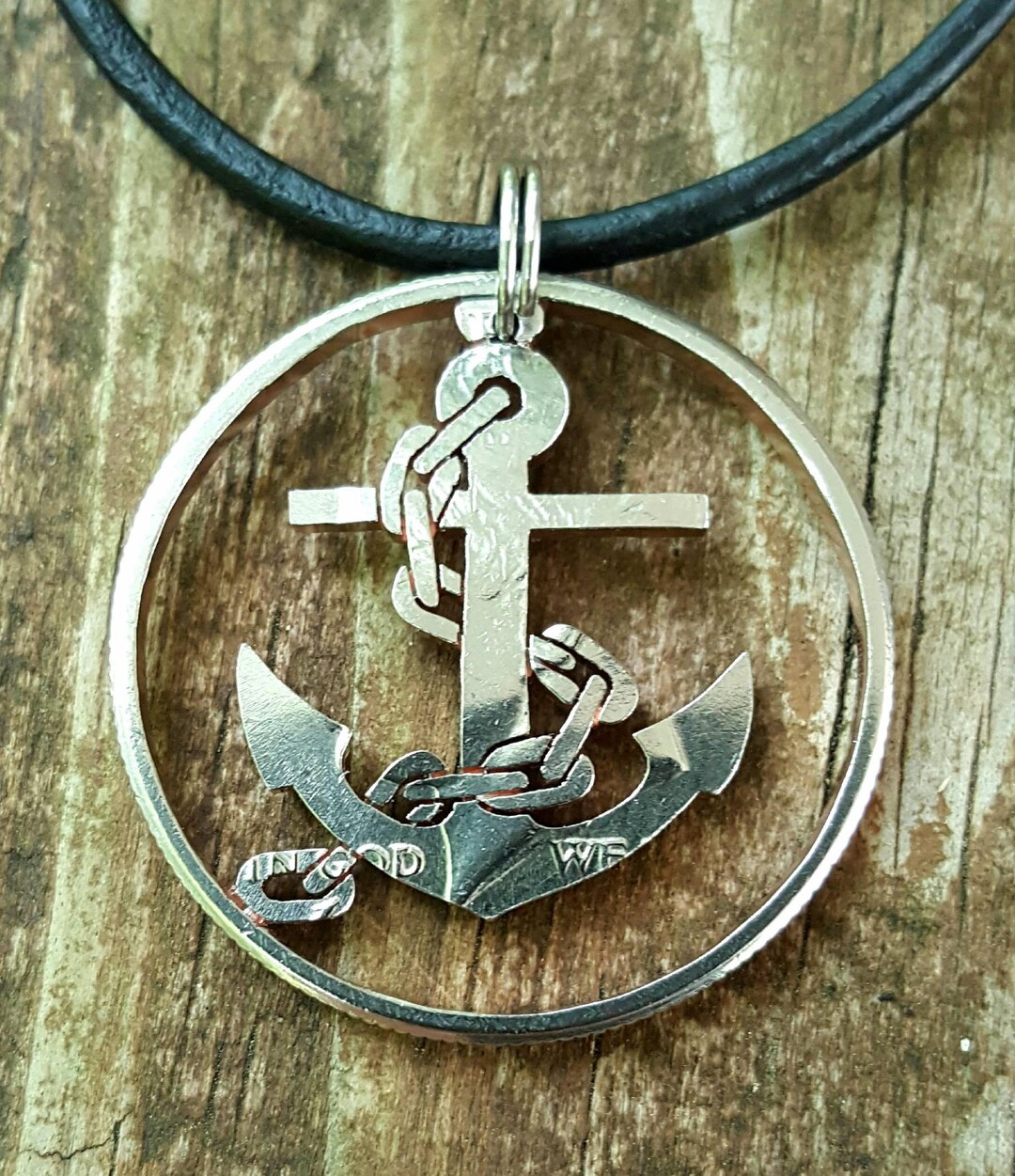 Ocean Sailing Ship Anchor Coin Jewelry Pendant Cut From a Half Dollar ...