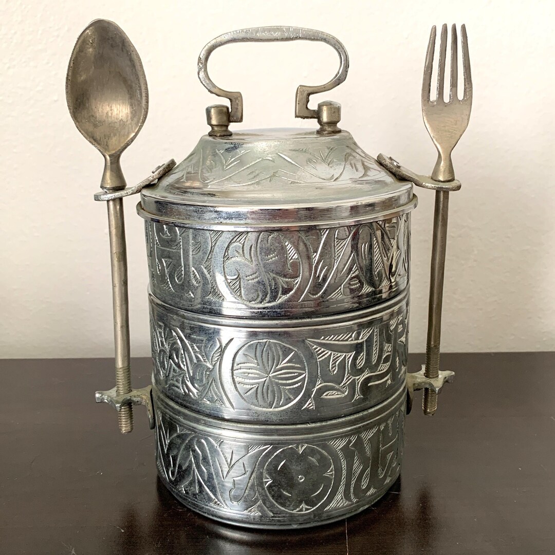 Vintage Stacking Tiffin Lunch Box, Possibly Indian or Turkish, 3 Bowls ...