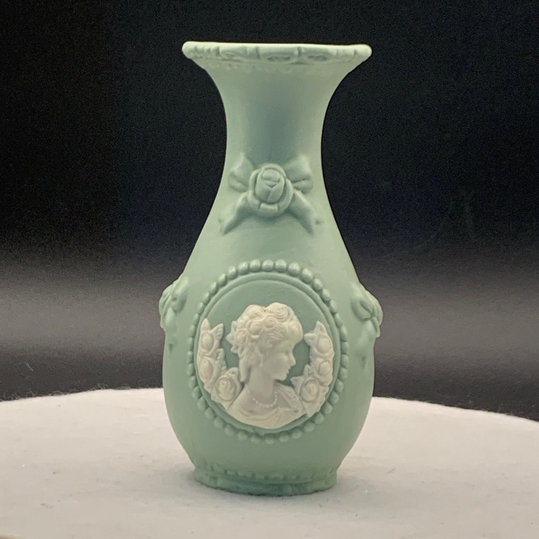 Vintage JTS Sage Green Jasperware Vase With Applied White Cameo and ...
