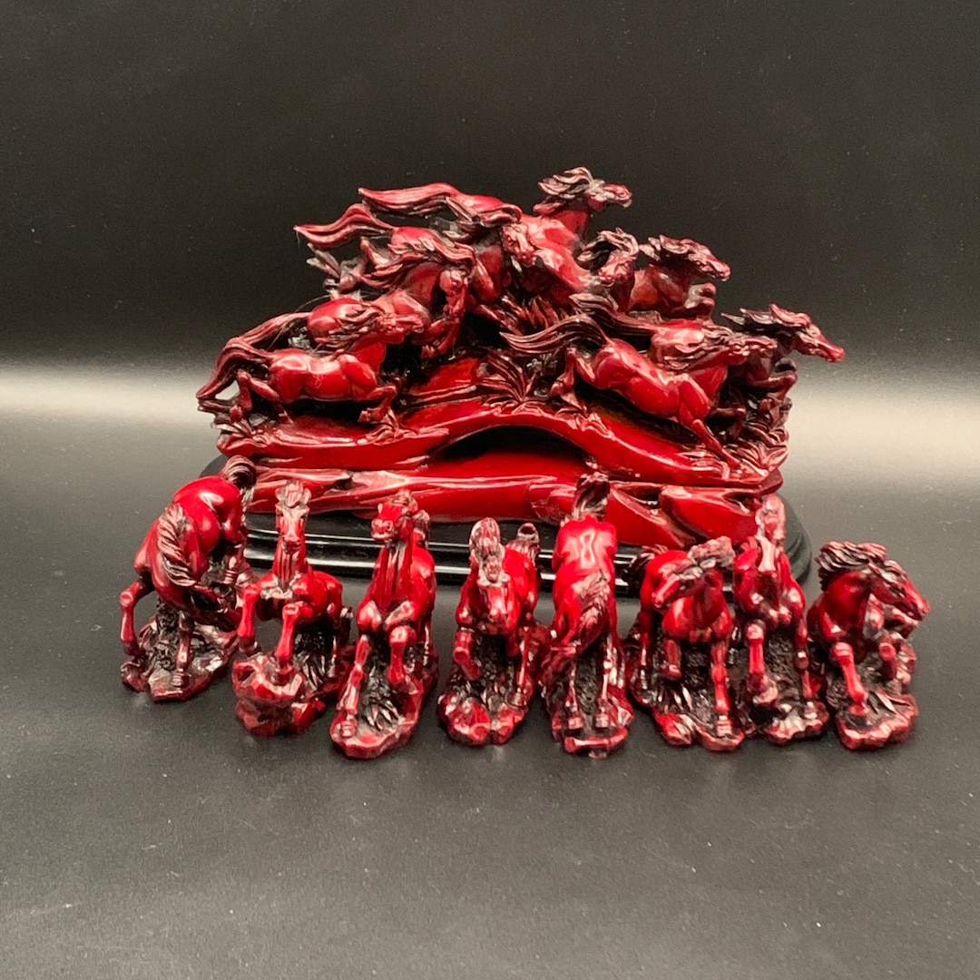 Red Resin Horse Figurines, Set of 9, Very Good Vintage Condition. 1 ...