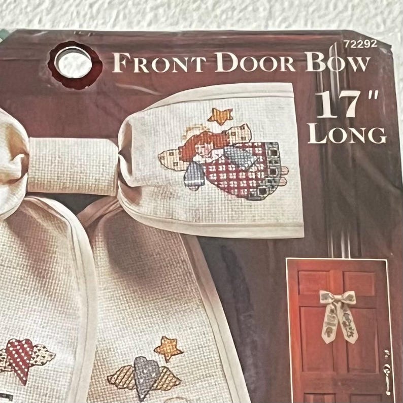 Vintage Debbie Mumm Cross Stitch Kit: Angels Gather Here Front Door Bow ...