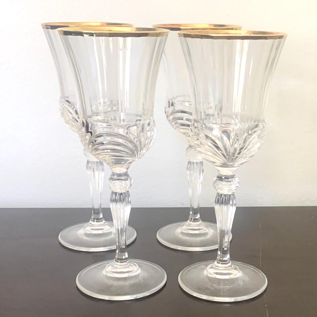 Vintage RCR Royal Crystal Rock Aurea Gold Water Goblets Set of 4 ...
