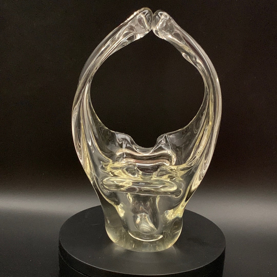 Clear Blown Glass Basket, Vintage 1960s, Possibly Murano or Roberto ...