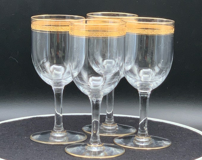 Vintage Gold Rimmed Small Wine Glasses, Set of Four. Thin Band of ...