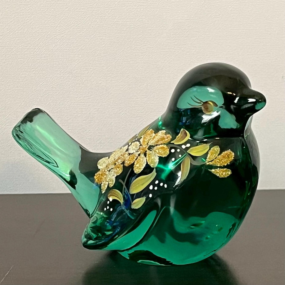 Fenton Bird, Handpainted Green Art Glass, 1980s, Possibly by Fenton ...