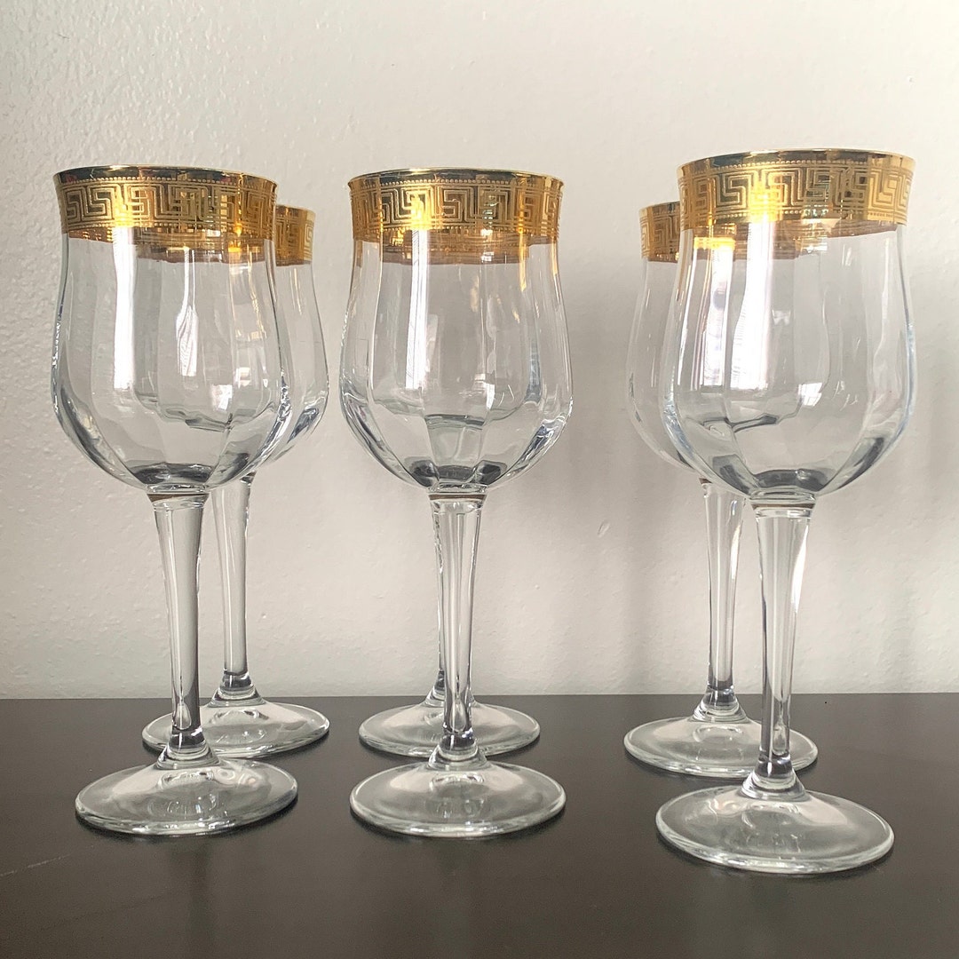 Fumo Brothers Greek Key Wine Glasses, Set of 6. Italian Cristalleria ...