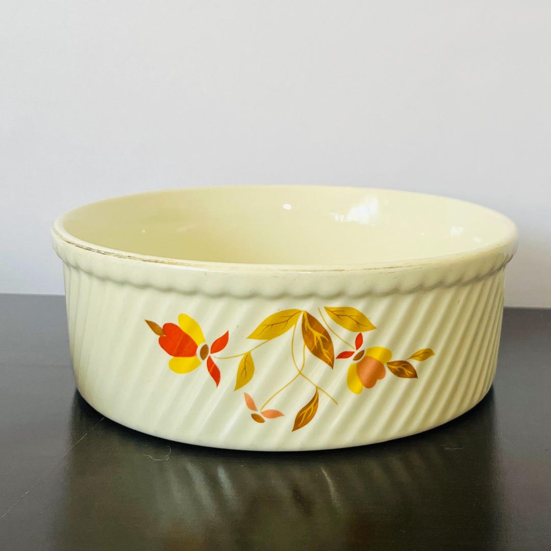 Vintage Hall's Autumn Leaf Souffle Bowl: Gold Trim Ceramic - Etsy