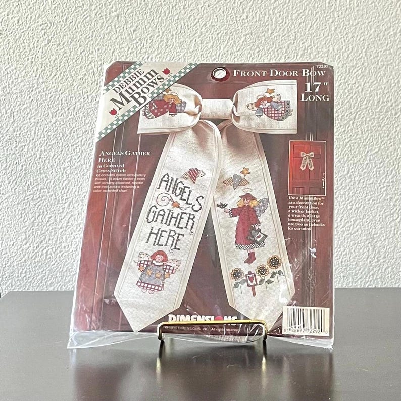 Vintage Debbie Mumm Cross Stitch Kit: Angels Gather Here Front Door Bow ...
