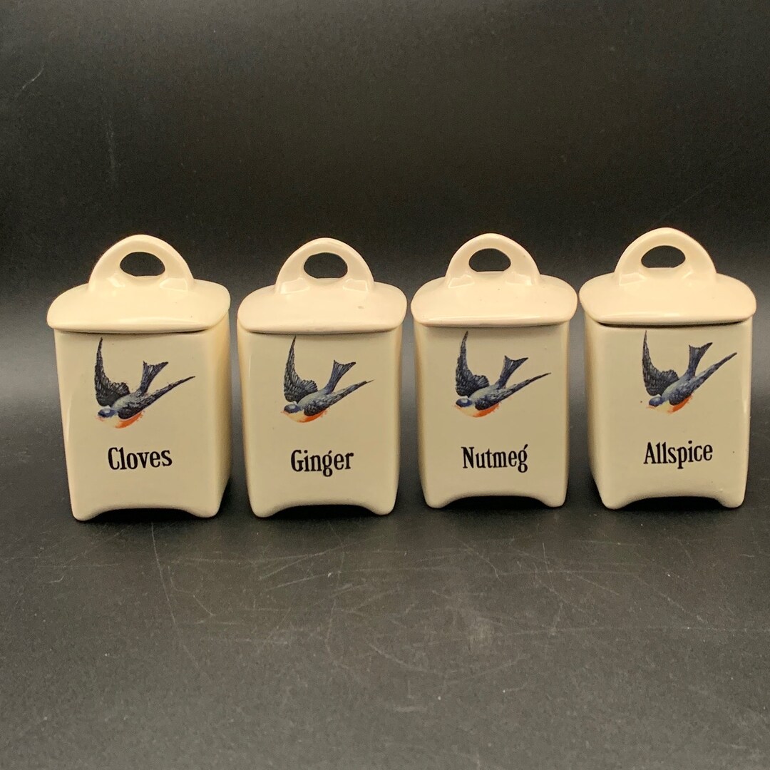Hull Bluebird 1920s Spice Jar Canisters, Antique Ceramic Spice Jars ...