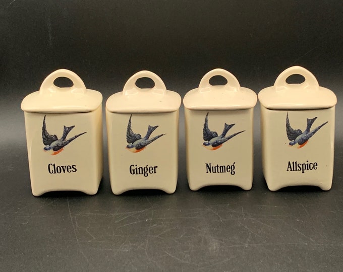 Hull Bluebird 1920s Spice Jar Canisters, Antique Ceramic Spice Jars ...
