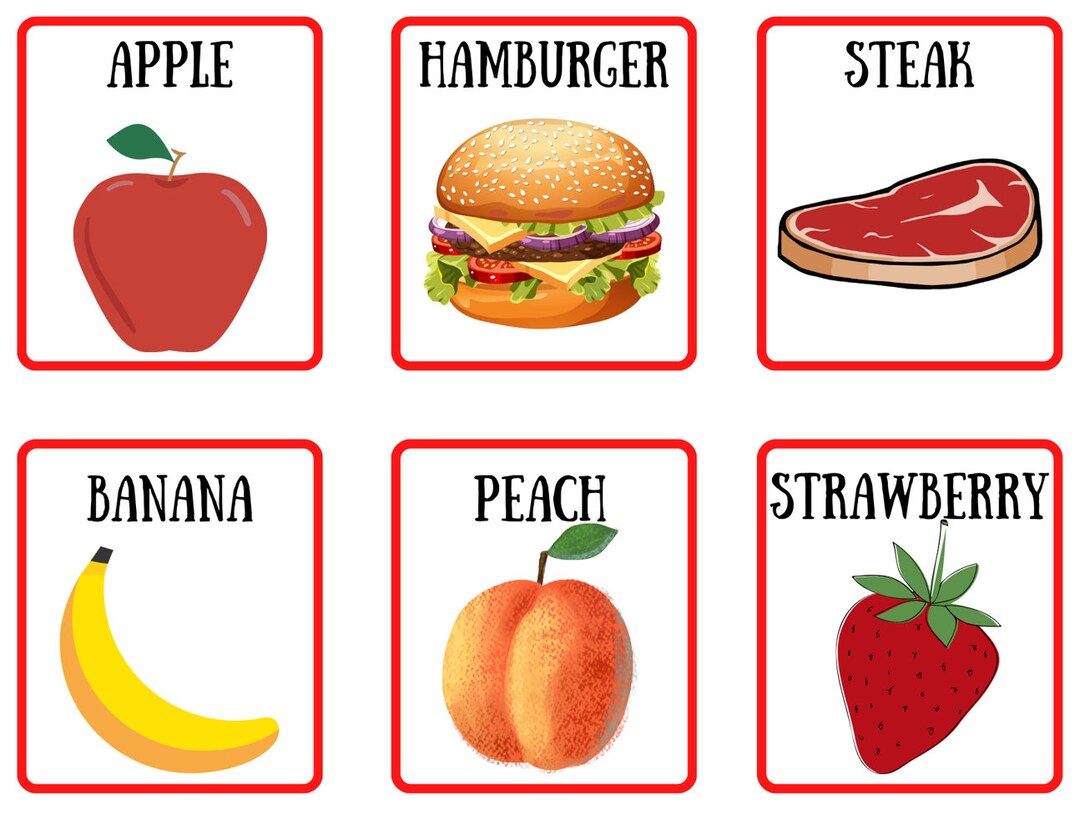 English Spanish Food Matching Flashcards Game 60 Cards With 60 Matching ...