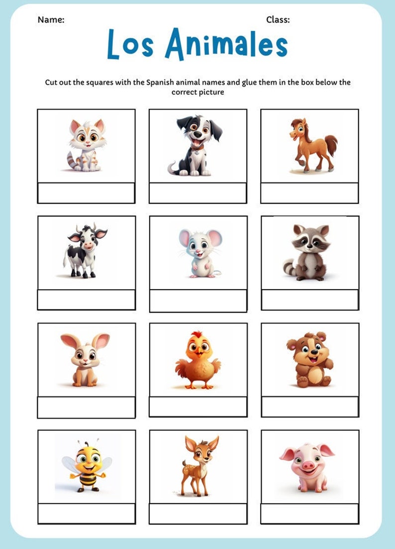 Spanish Animal Matching Worksheet - Etsy