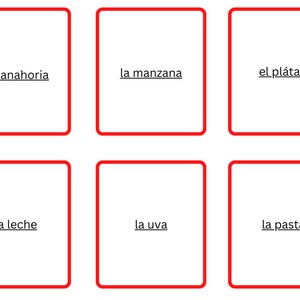 English Spanish Food Matching Flashcards Game 60 Cards With 60 Matching ...