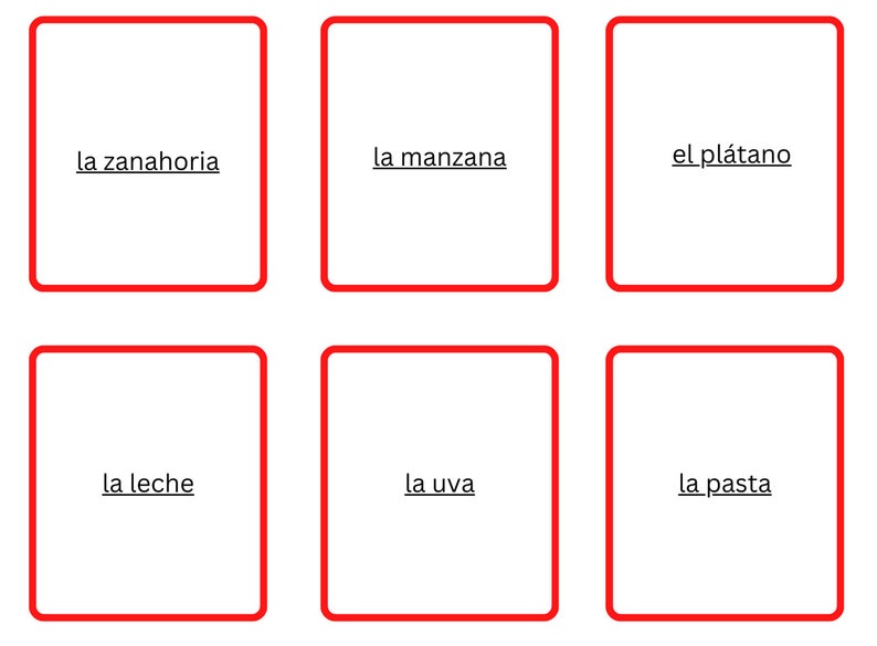 English Spanish Food Matching Flashcards Game 60 Cards With 60 Matching ...