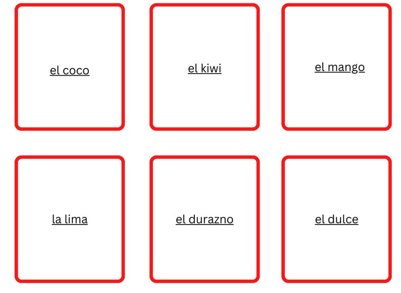 English Spanish Food Matching Flashcards Game 60 Cards With 60 Matching ...