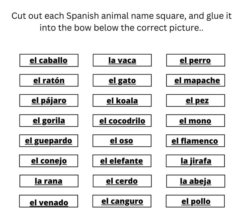 Spanish Animal Matching Worksheet - Etsy