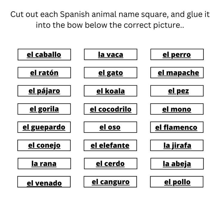 Spanish Animal Matching Worksheet - Etsy