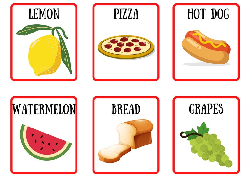 English Spanish Food Matching Flashcards Game 60 Cards With 60 Matching ...