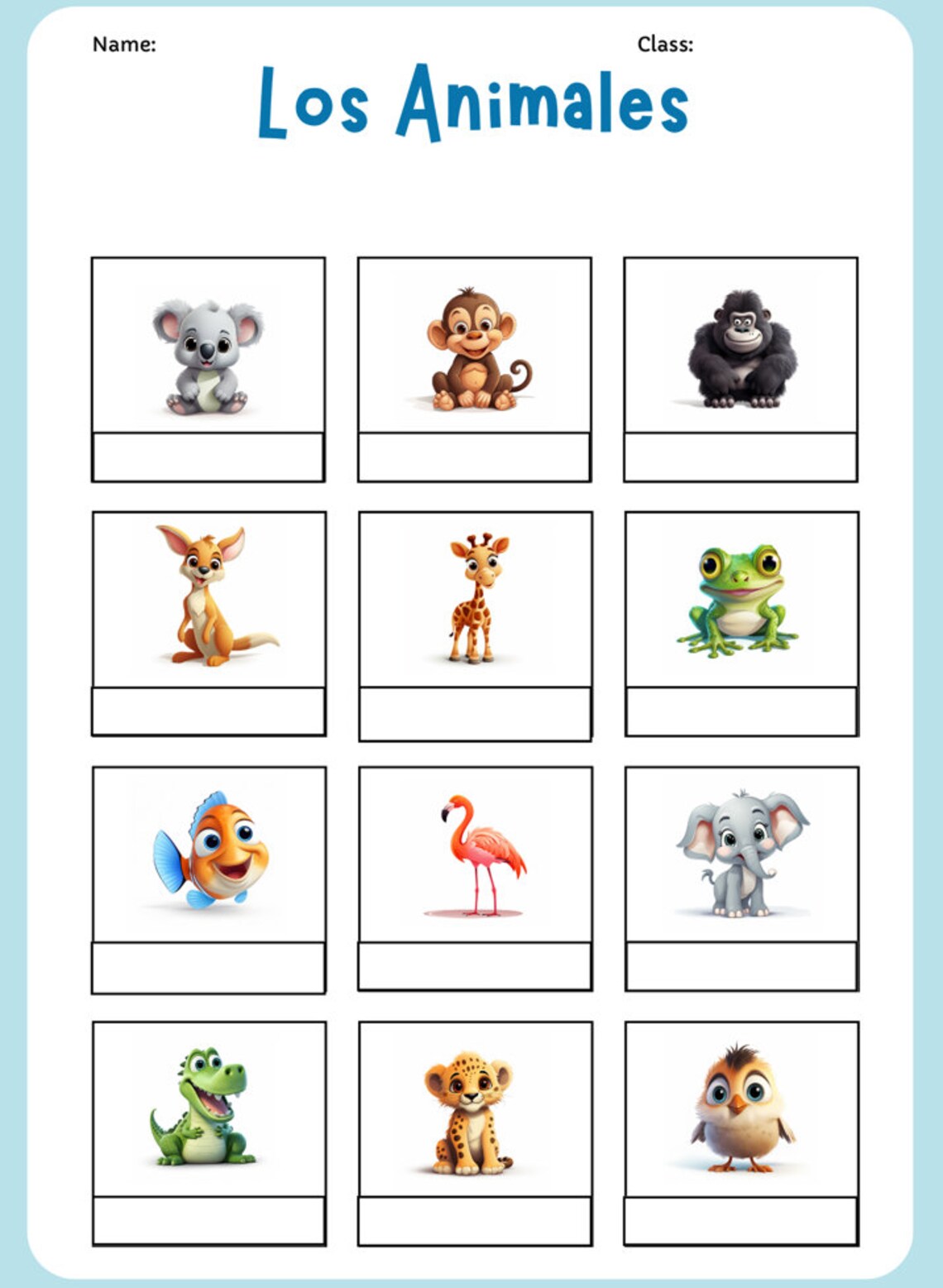 Spanish Animal Matching Worksheet - Etsy
