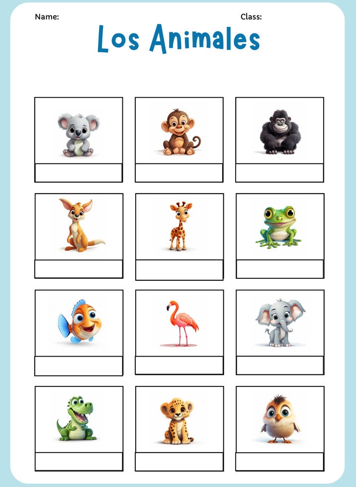 Spanish Animal Matching Worksheet - Etsy