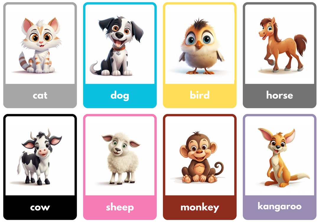 Animal Flashcards English Spanish 60 Digital Matching Cards Printable ...
