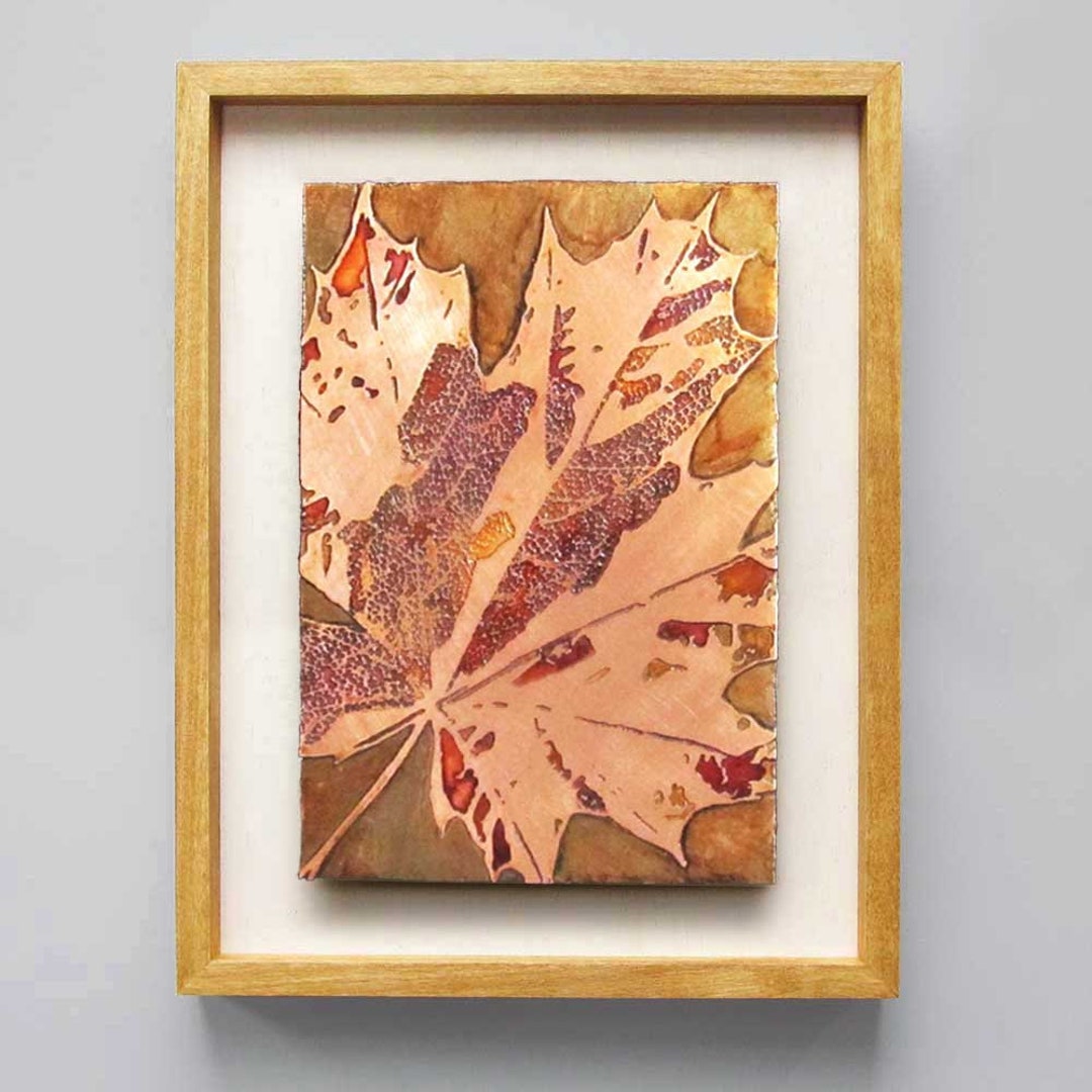 Copper Art, Etched Copper Fall Maple Leaf, 7"x9" Framed Wall Art, Metal ...