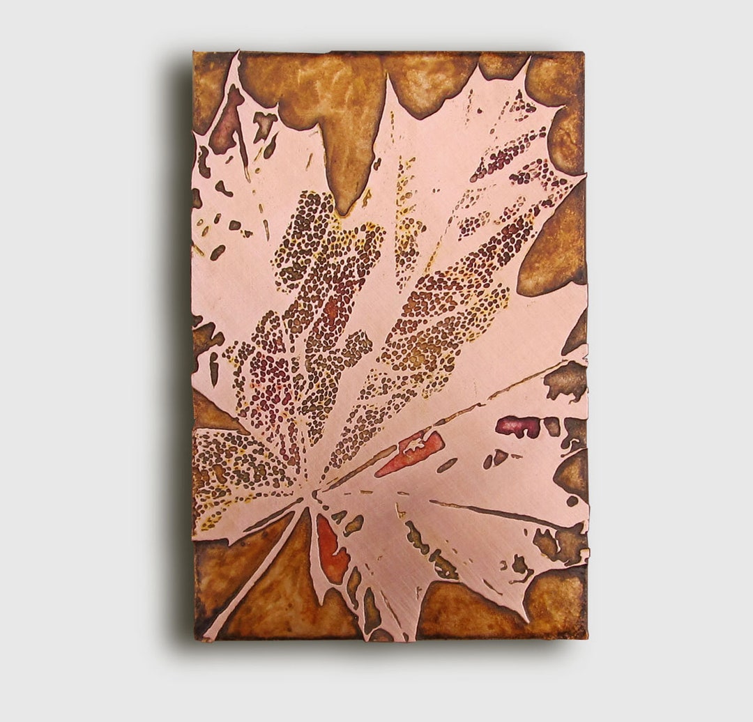 Copper Art, Etched Copper Maple Leaf Wall Art, Nature Art, Small and ...