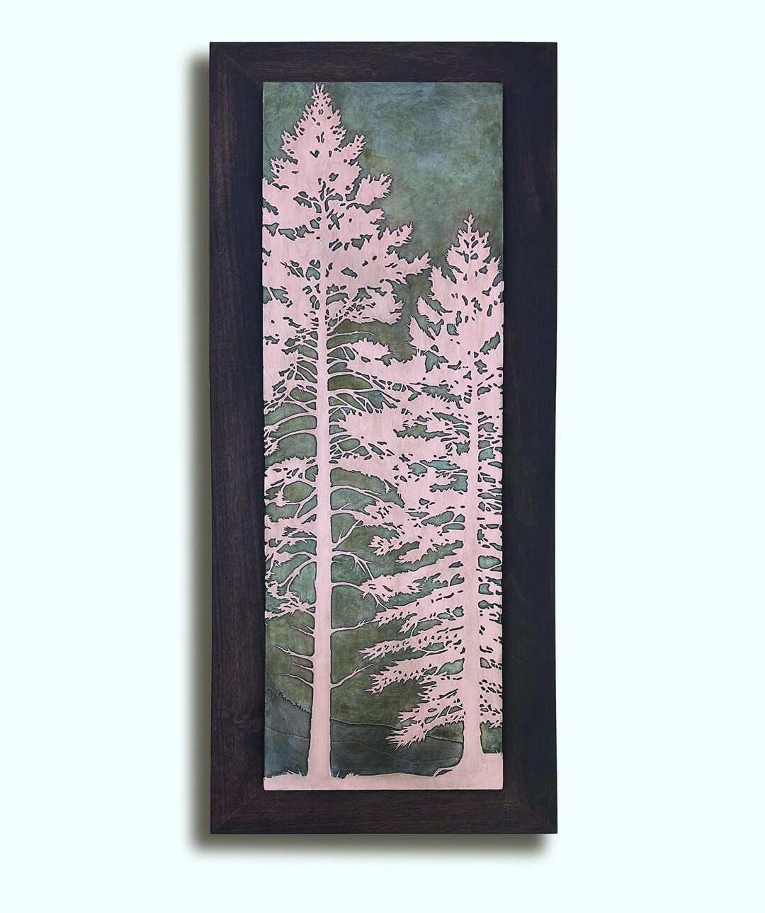 Copper Art, Etched Copper Pine Trees Wall Art, Copper Wall Decor, 12x28 ...