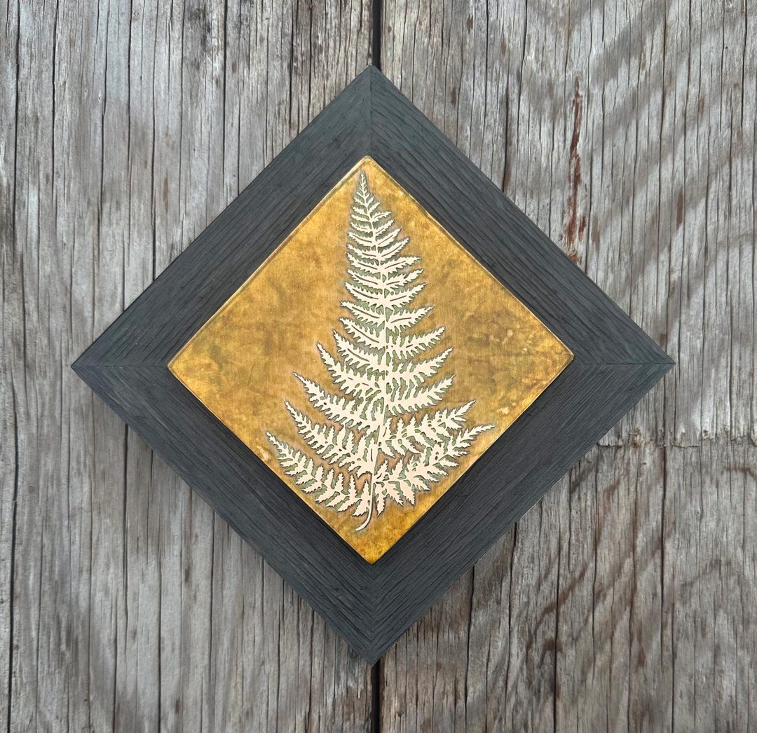 Copper Art, Etched Fern Frond 5.75" Rustic Cedar Framed Wall Art ...