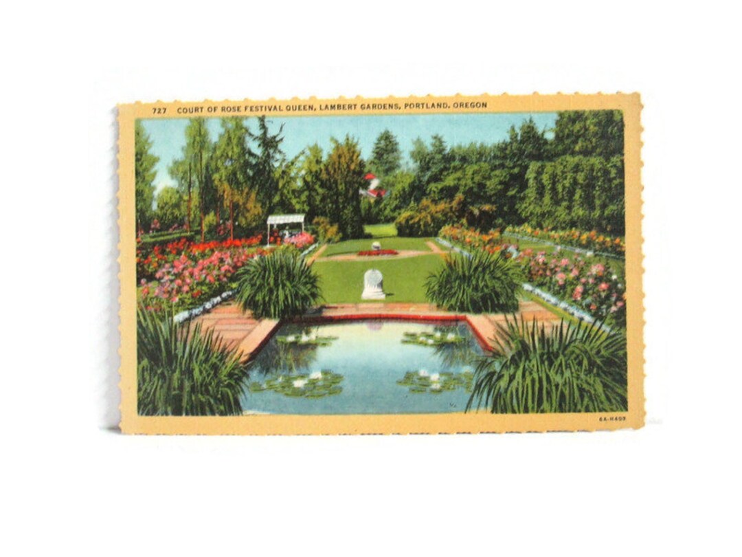 Vintage Linen Postcard Lambert Gardens Portland Oregon Court of Rose ...