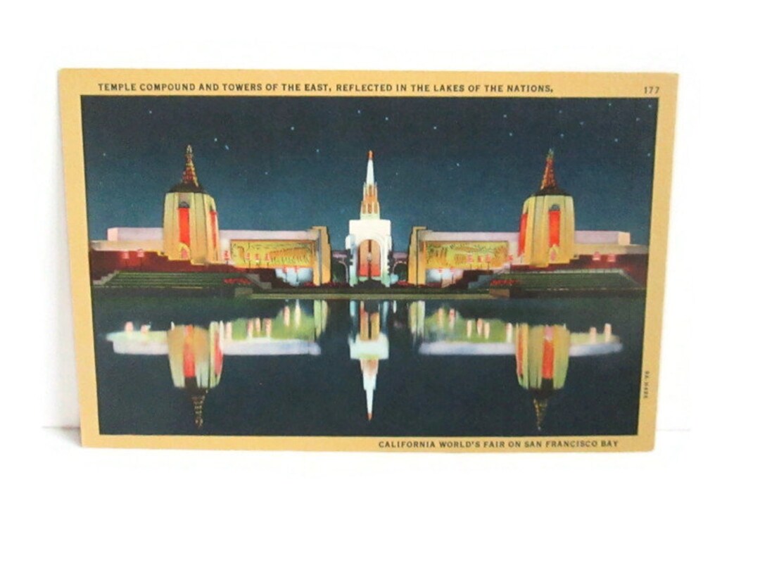 Linen Postcard Temple Compound and Towers of the East Reflected in the ...