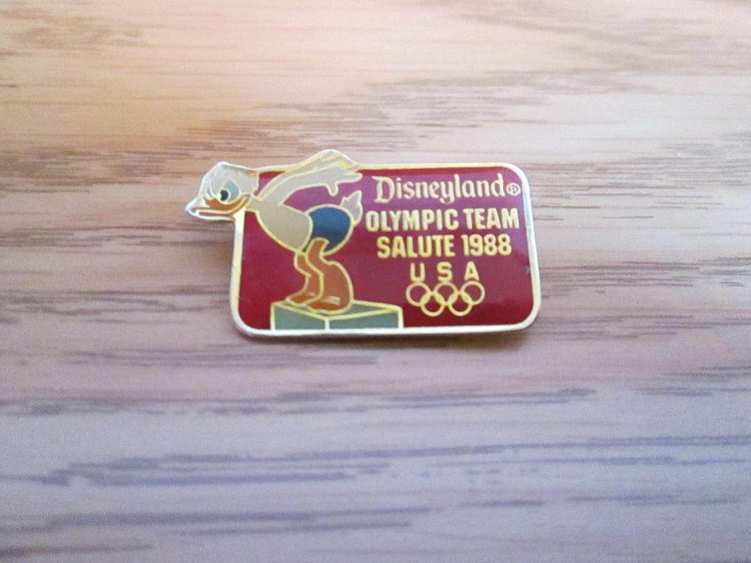 Donald Duck Swimming Brooch Pin Vintage Disneyland Olympic Team Salute ...