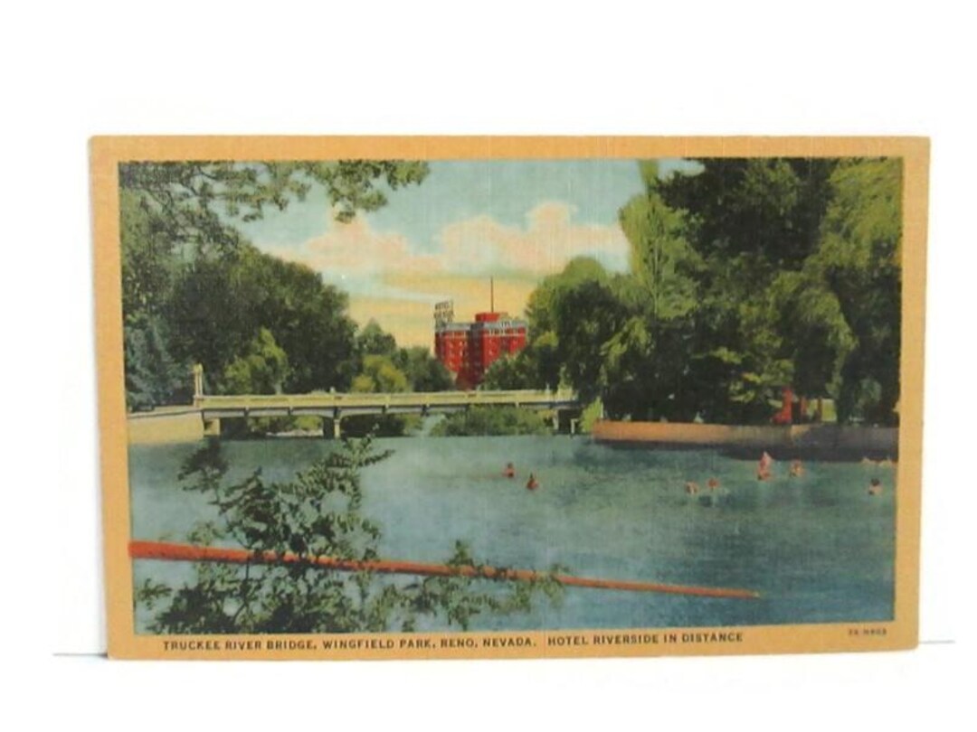 Vintage Reno Nevada Linen Postcard Truckee River Bridge Wingfield Park ...