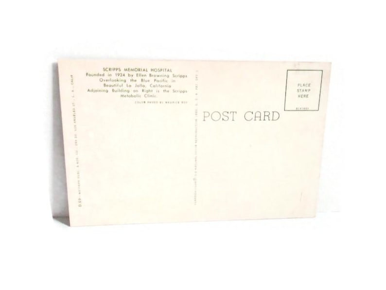 Vintage Postcard Scripps Memorial Hospital La Jolla California - Etsy