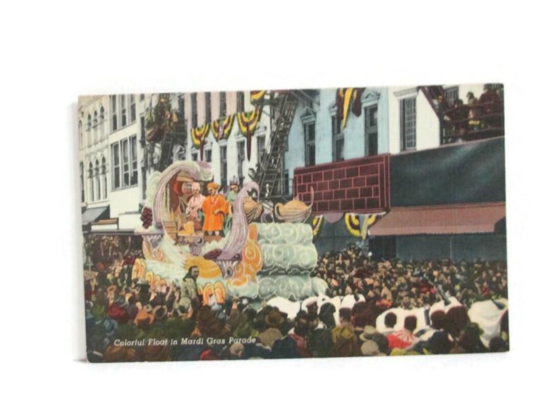 Vintage Mardi Gras Linen Postcard Colorful Float in Parade New Orleans ...