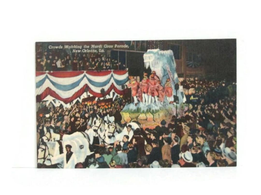 Vintage New Orleans Louisiana Linen Postcard Crowds Watching the Mardi ...
