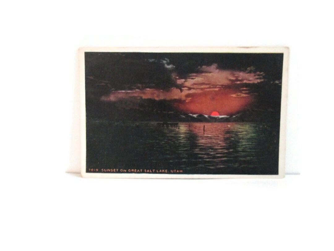 Vintage Utah Pre Linen Postcard Sunset on Great Salt Lake - Etsy