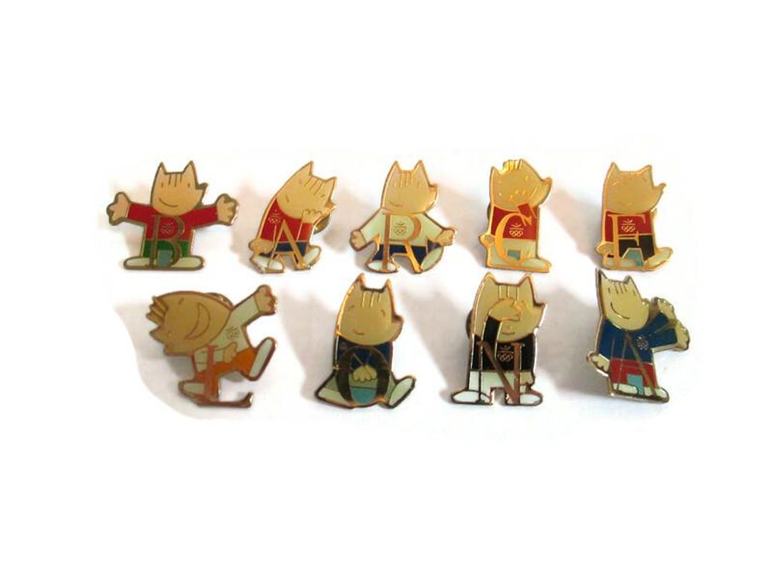 Nine Barcelona Olympic Pins Cobi the Catalan Sheep Dog With Letter on ...