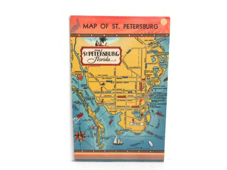Vintage Linen Postcard Map of St. Petersburg Florida - Etsy